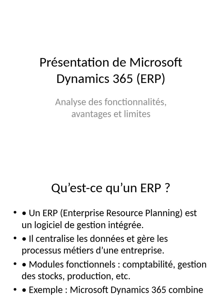 Présentation de Microsoft Dynamics 365 | PDF | Progiciel de gestion ...