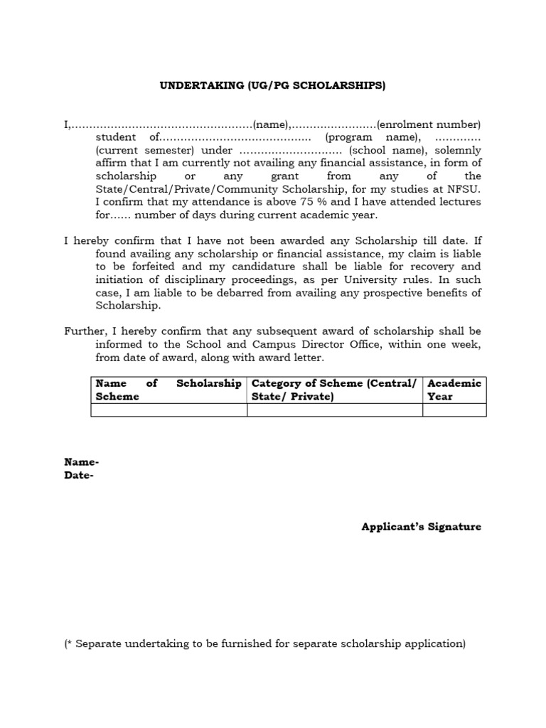 Undertaking Cum Elgibility Checklist Form - NFSU | PDF