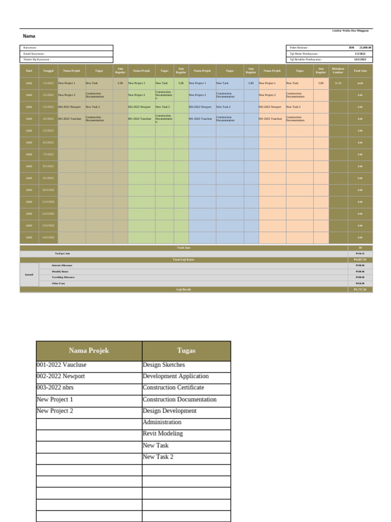 Biweekly Construction Timesheet Template | PDF