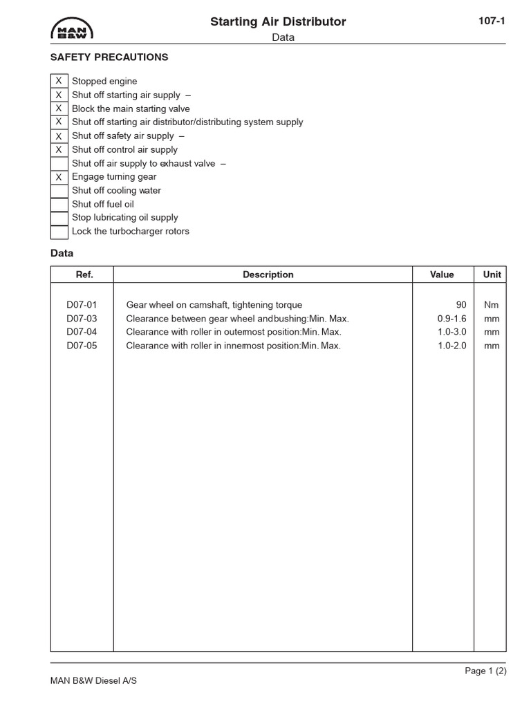 Starting Air Distributor: Safety Precautions | PDF | Valve | Engines