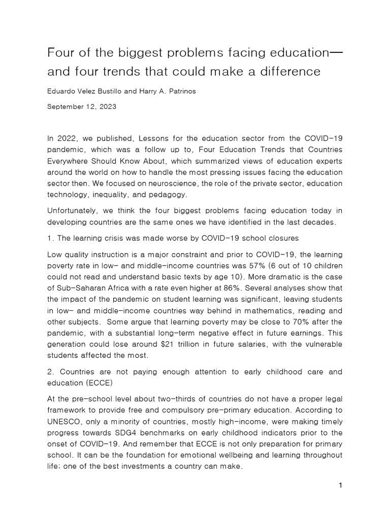 Four of The Biggest Problems Facing Education | PDF | Learning ...