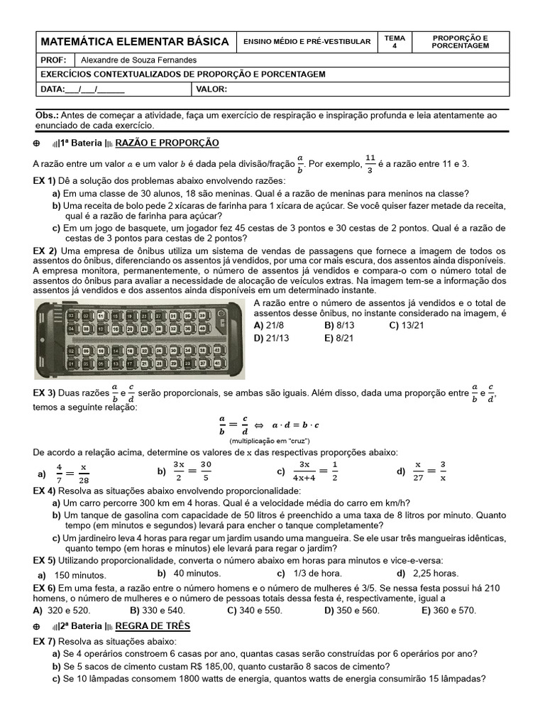 3a Lista de Exercícios - ME - Proporcionalidade e Porcentagem | PDF