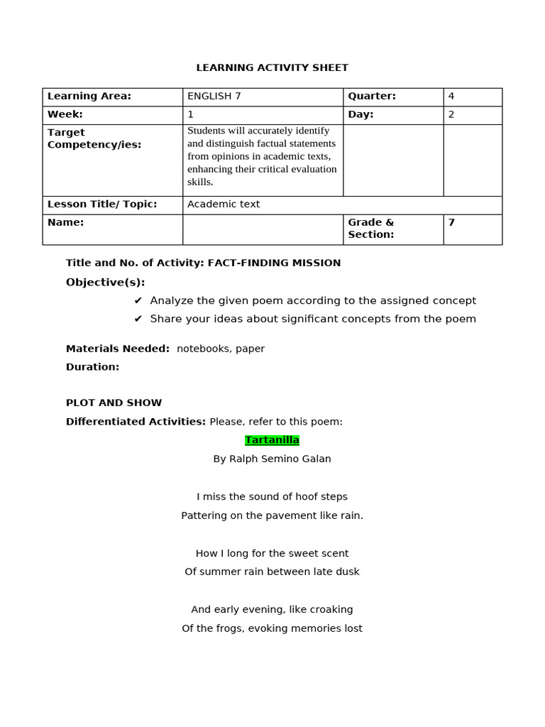 Fact-Finding Mission: Analyzing Poems | PDF | Poetry | Cognition