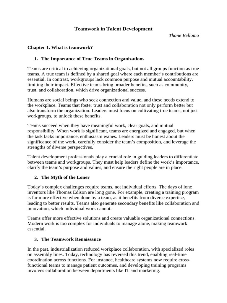 Teamwork's Role in Talent Development | PDF | Collaboration | Goal