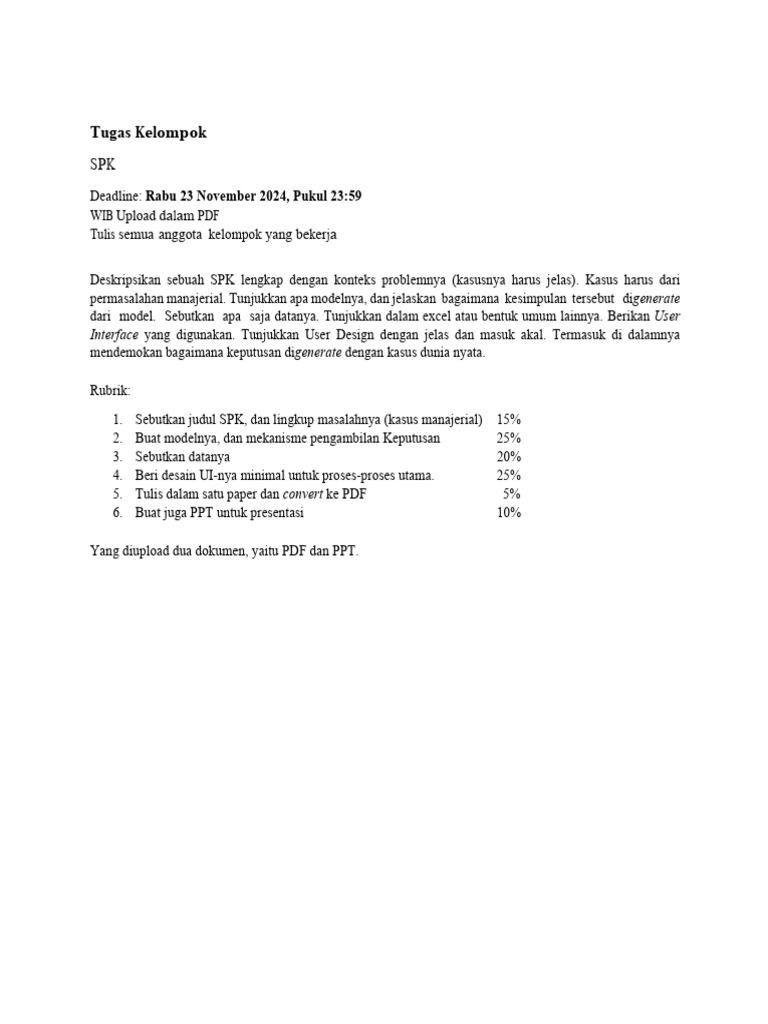 Tugas Kelompok SPK Nov 2024 | PDF