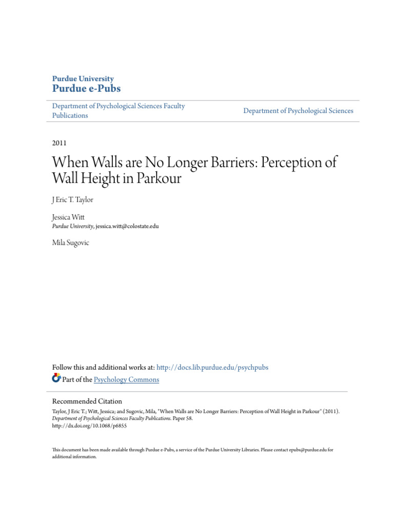 Parkour Alters Wall Perception | PDF | Perception | Illusion