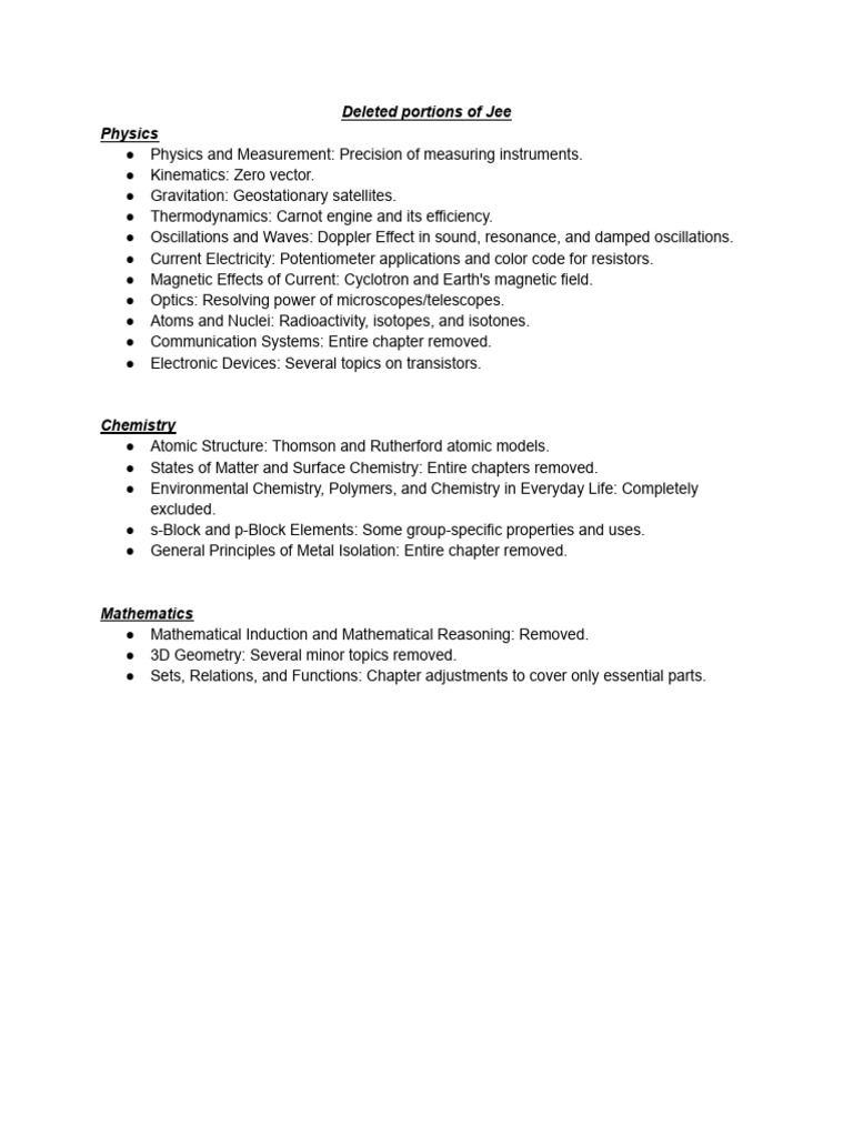Deleted Portions of Jee | PDF