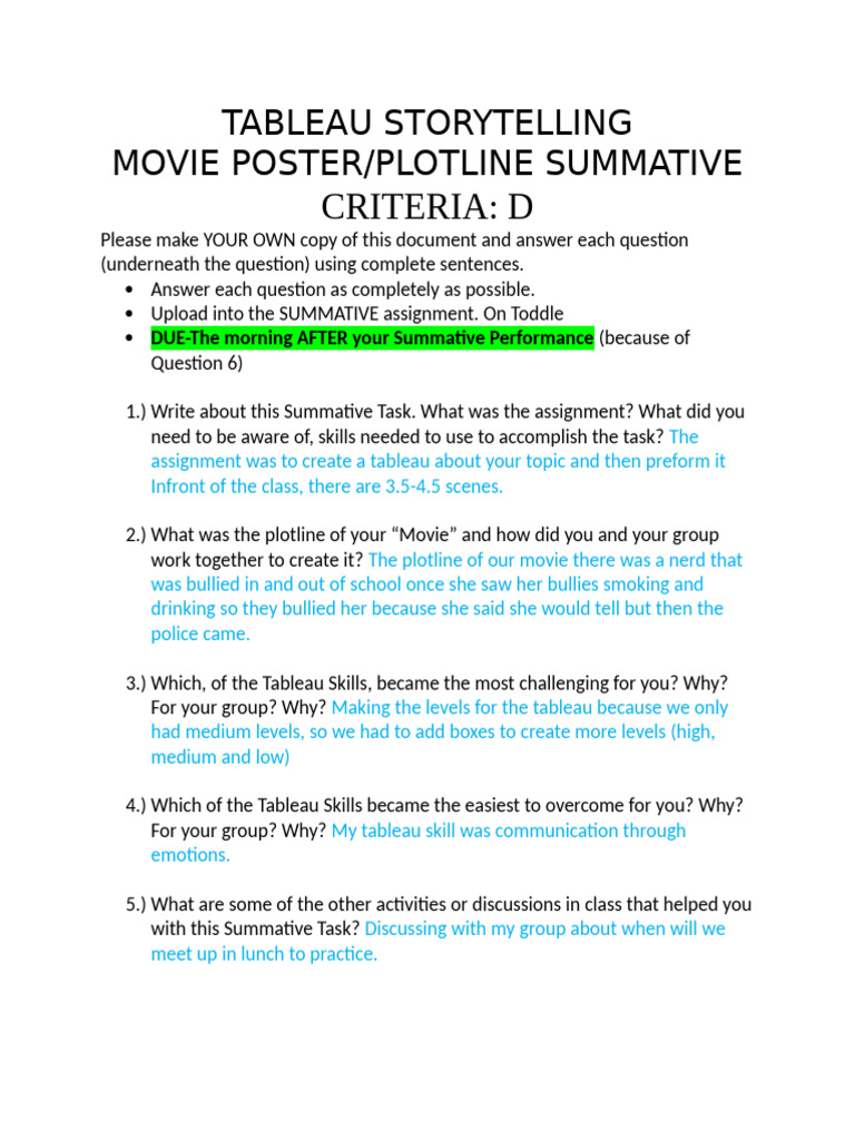 Tableau Criteria D 6th Gradee | PDF | Career & Growth | Self-Improvement