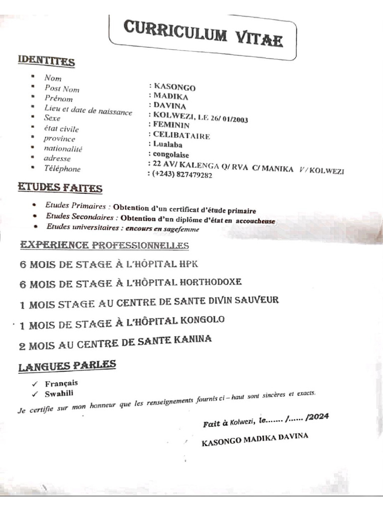 Kasongo Madika Davina Dossier Complet | PDF