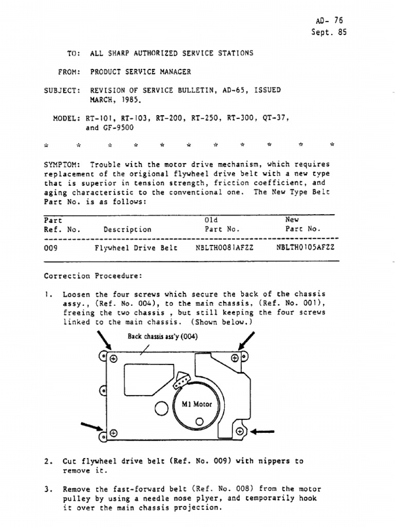 Sharp Ad-076 rt-101 rt-103 rt-200 rt-250 rt-300 qt-37 gf-9500 Tech Bulletin | PDF