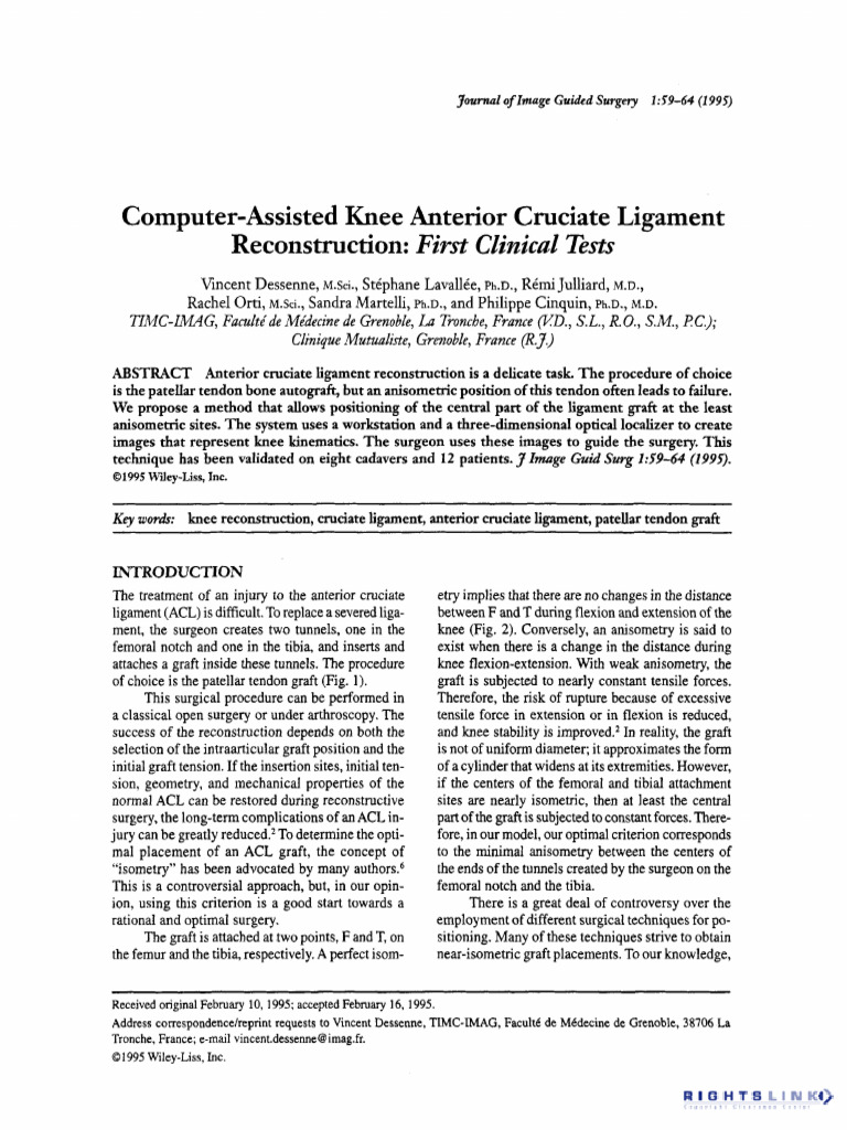 Computer-Assisted Knee Anterior Cruciate Ligament Reconstruction - I ...