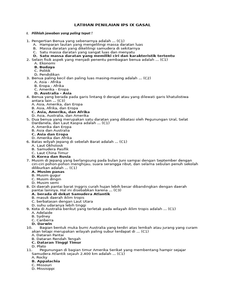 Soal Latihan Penilaian Tengah Semester Gasal | PDF | Perjalanan