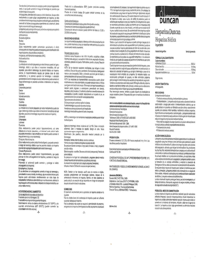 Prospecto Comercializado Heparina Duncan | PDF