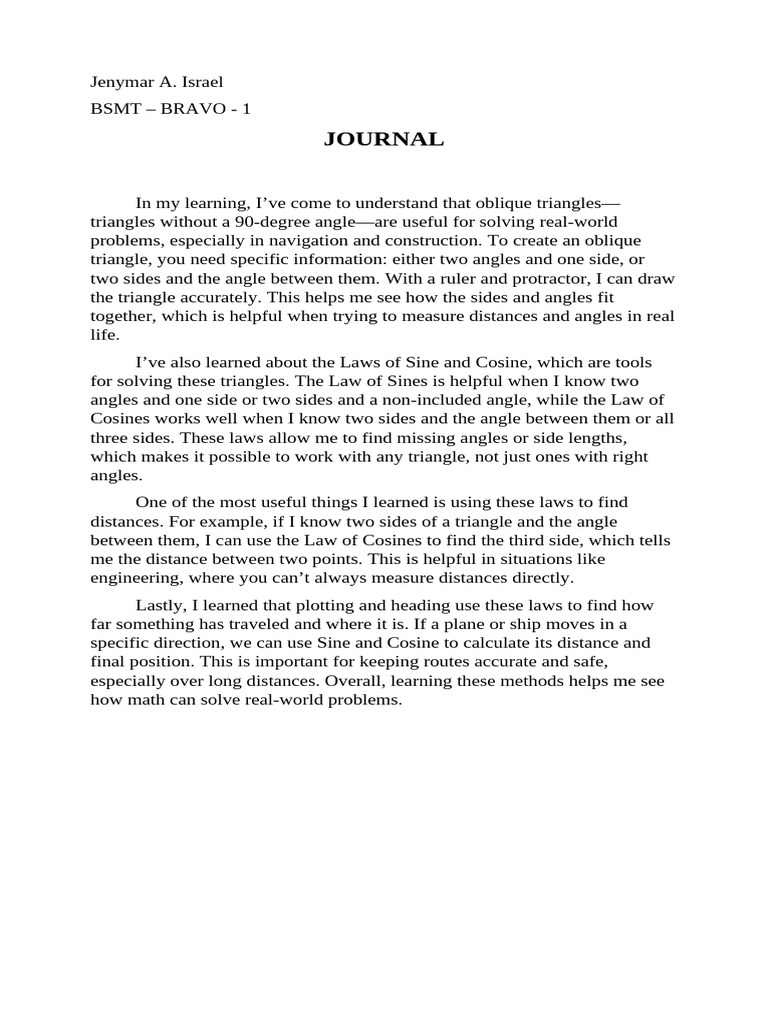 Journal and Problem by Israel From Bsmt-Bravo-1 | PDF | Triangle | Trigonometric Functions