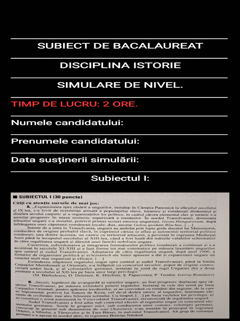 Simulare Nivel Bacalaureat - 25.x.2024 | PDF