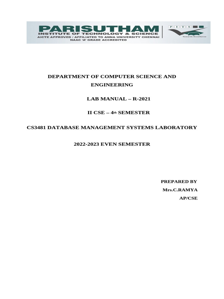 Database Management System Lab Manual | PDF | Database Transaction | Databases