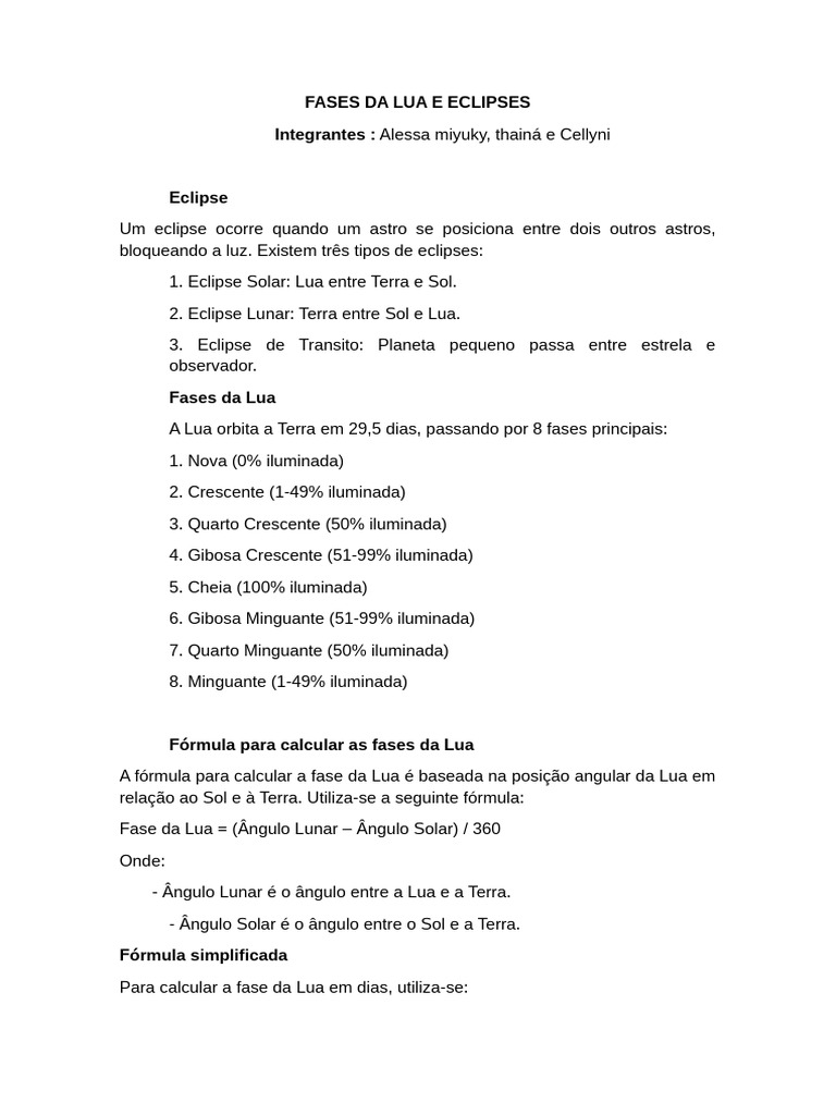 Fases Da Lua e Eclipses | PDF