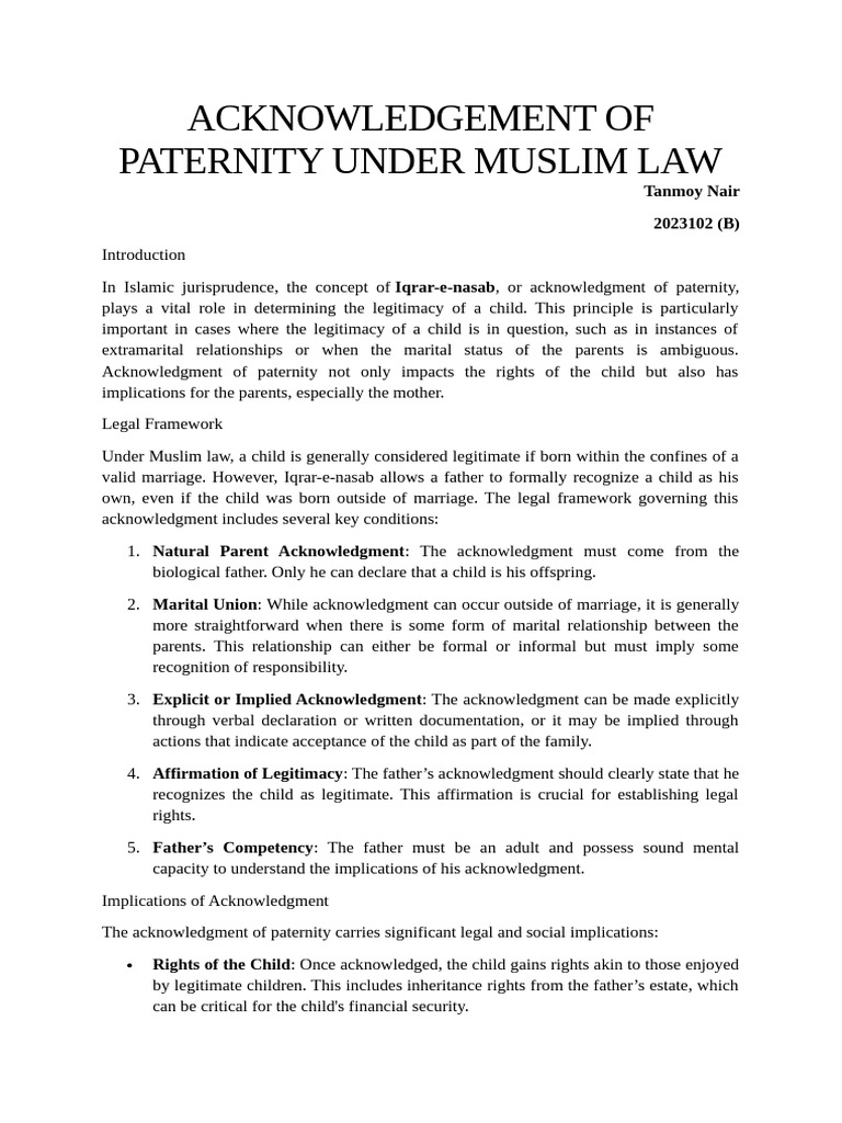 Muslim Law: Paternity Acknowledgment | PDF | Marriage | Sharia