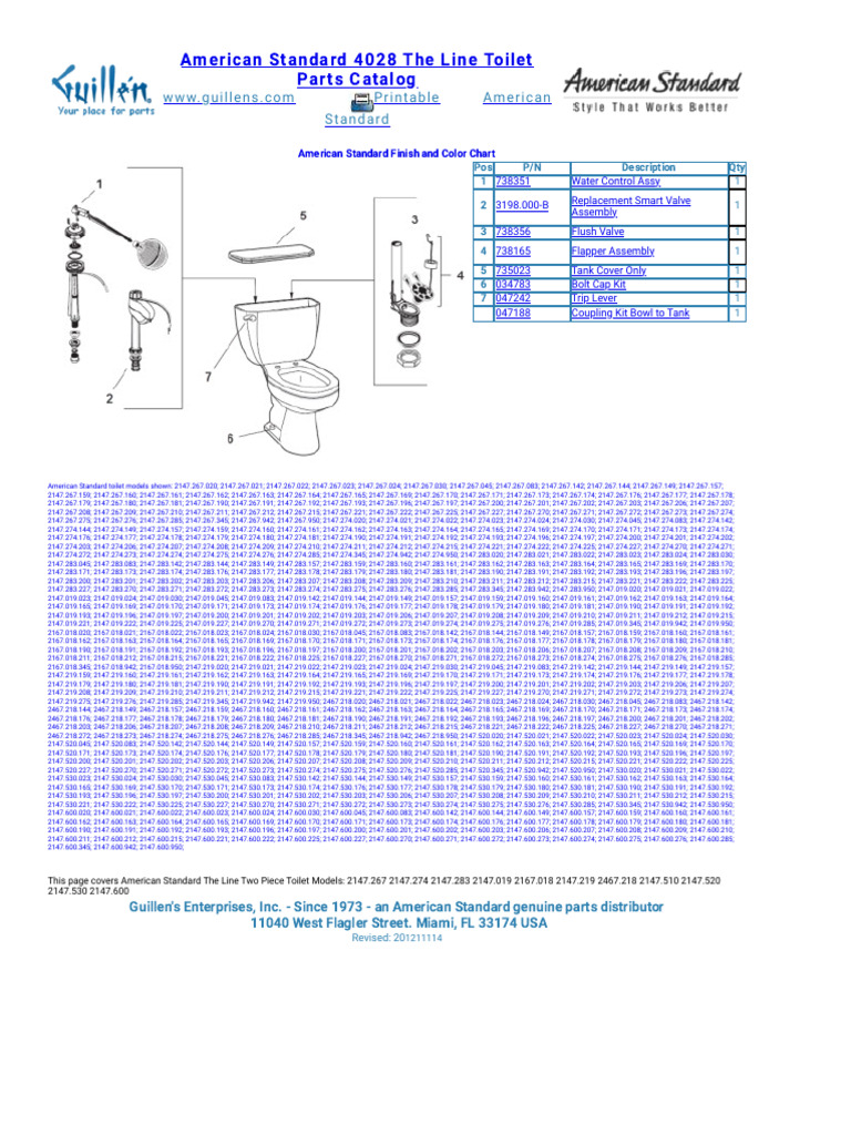 American Standard 4028 The Line Toilet Parts Catalog | PDF