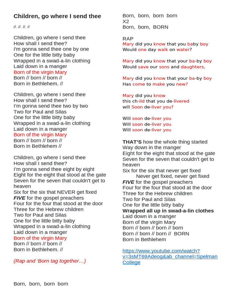 Children Go Where I Send Thee Lyrics | PDF | American Music Articles ...