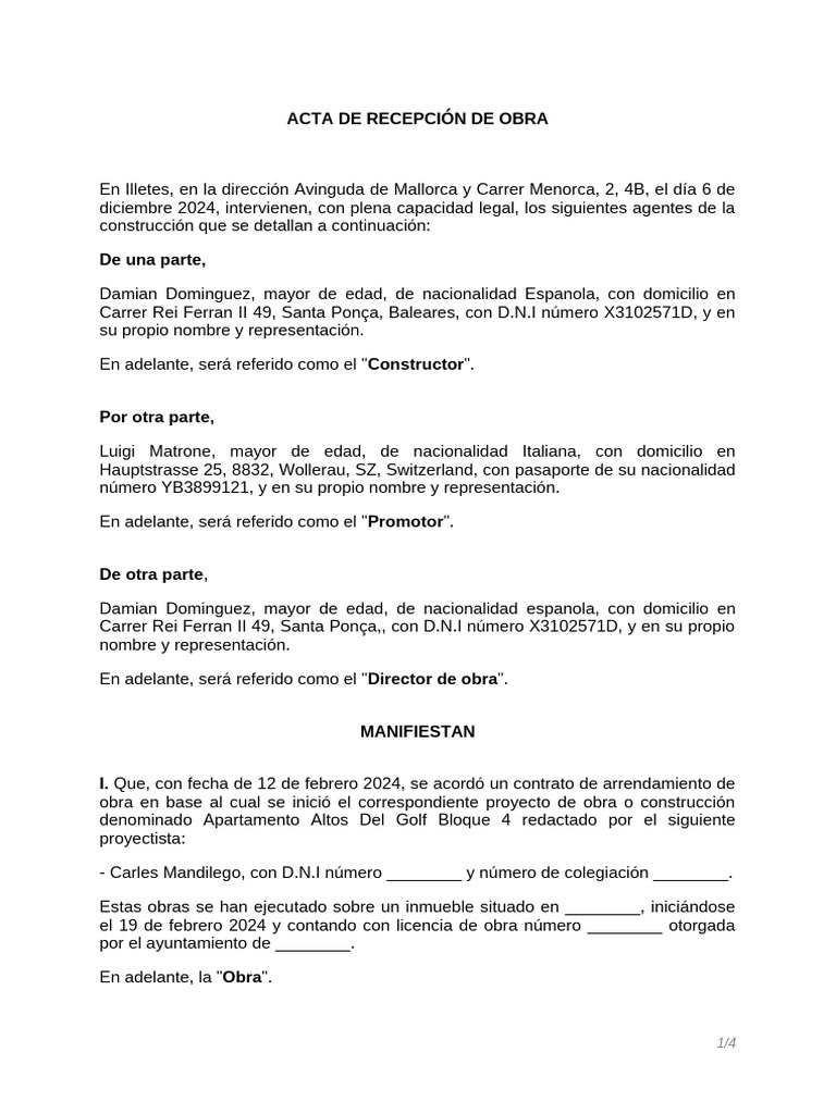 Acta de Recepcion de Obra | PDF | Derecho