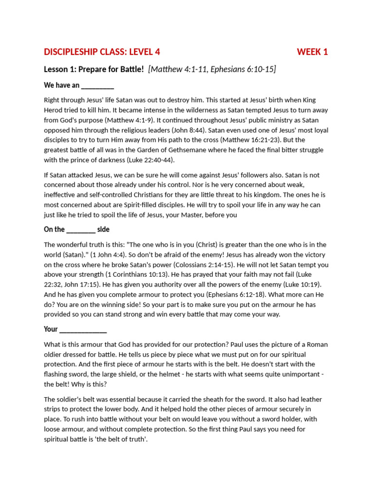 DISCIPLESHIP-CLASS-LEVEL-4-WEEK-1-Lesson-1-2 | PDF | Jesus | Disciple ...