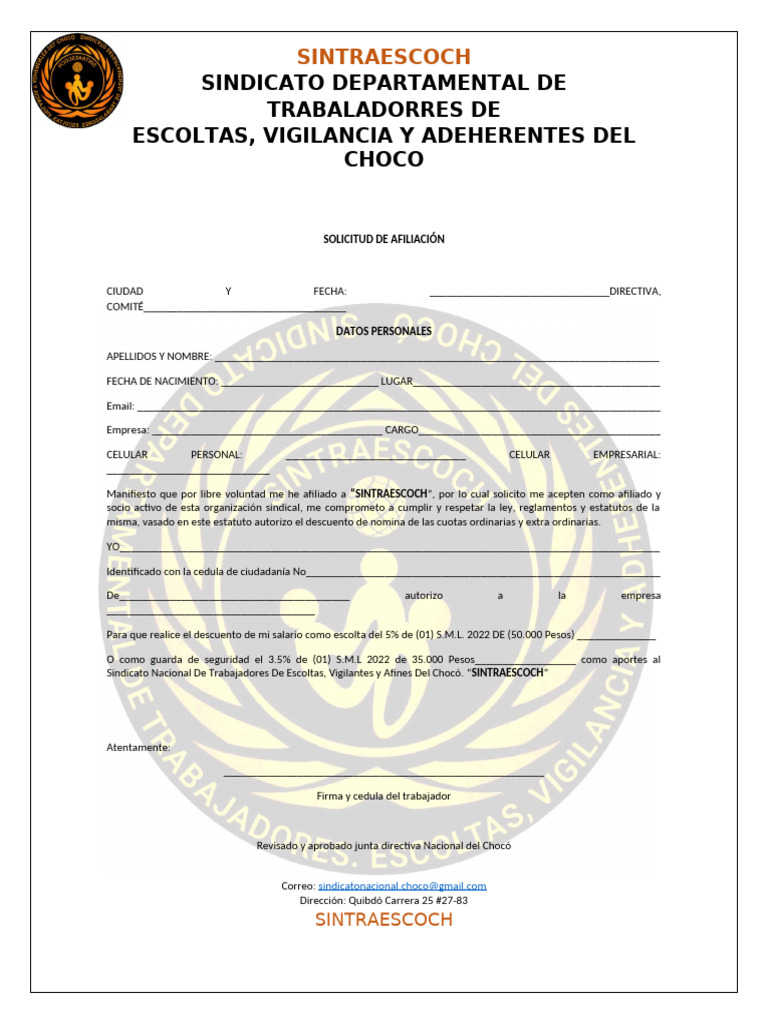 Formato de Afiliacion Sintrescoch | PDF | Gobierno