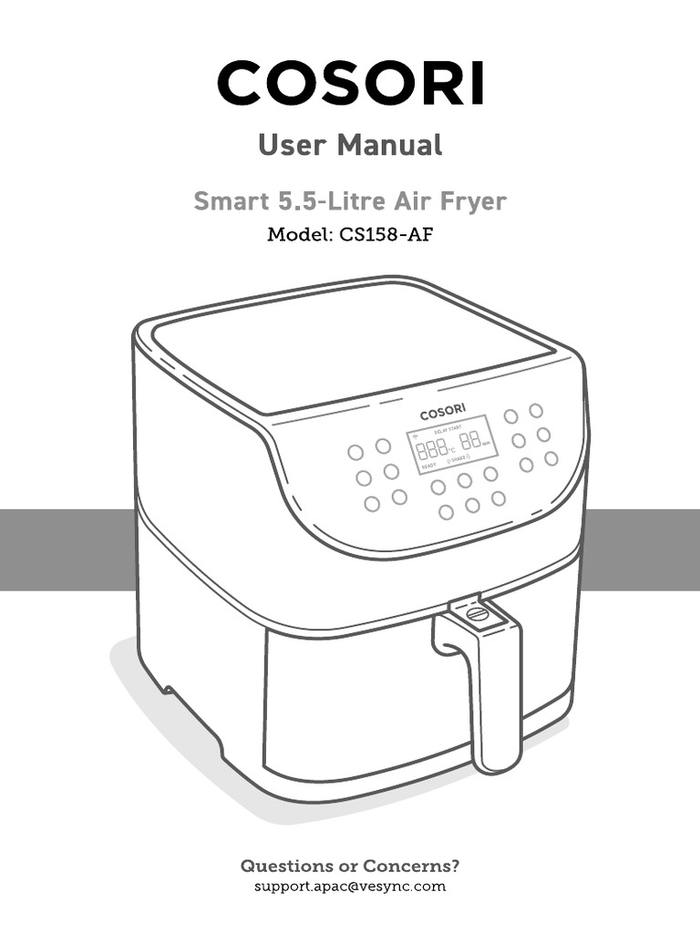 Cosori CP158-AF Smart 5.5-Litre Air Fryer Manual AU | PDF