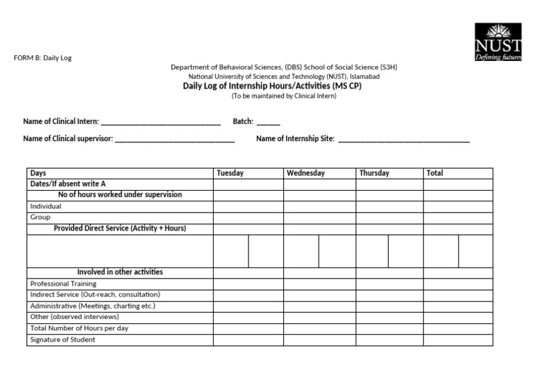 Form B - Daily Log Internship Hours Mine | PDF