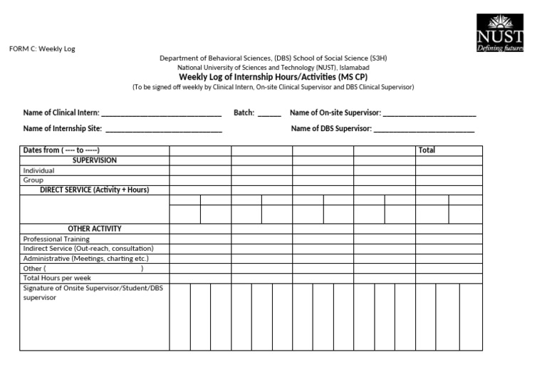 Weekly Internship Hours Log | PDF | Career & Growth | Art
