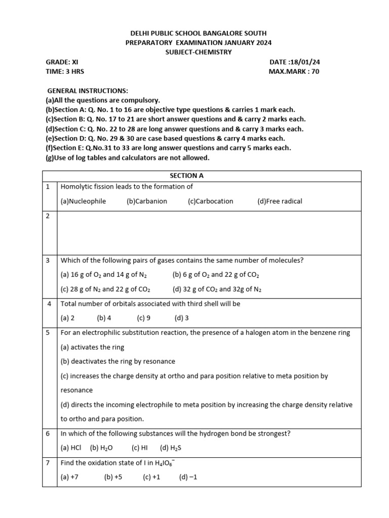 Class Xi Preparatory - Chemistry | PDF | Conformational Isomerism | Chemical Polarity