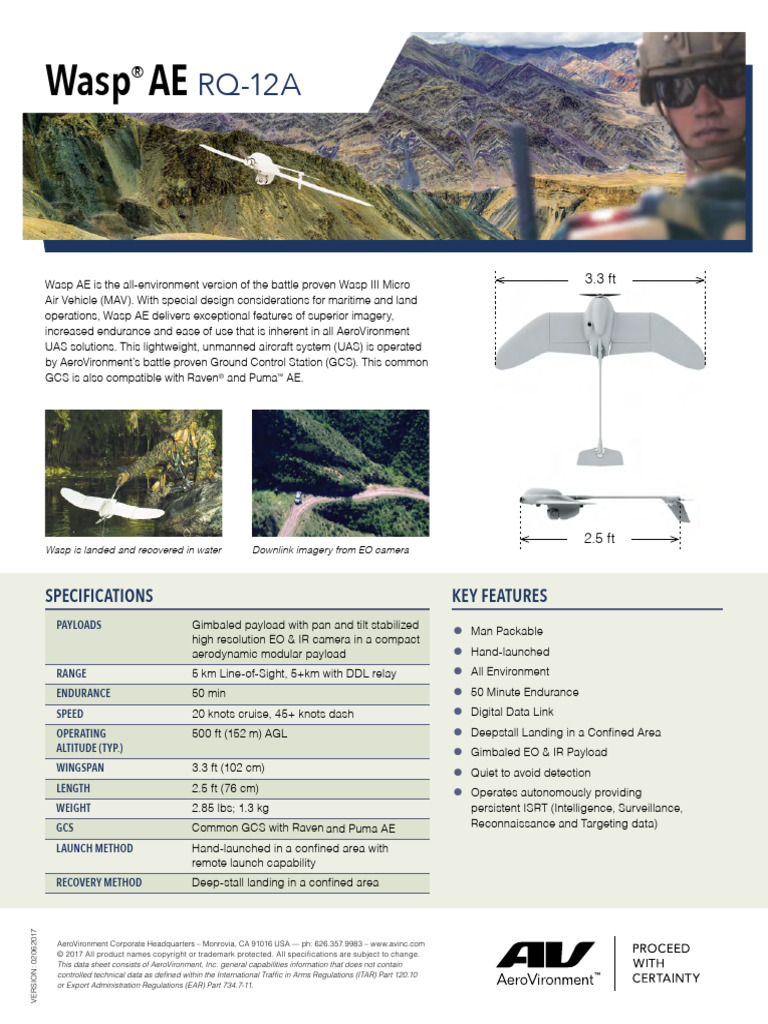 Wasp Datasheet 2017 Web v1 | PDF | Unmanned Aerial Vehicle | Aircraft