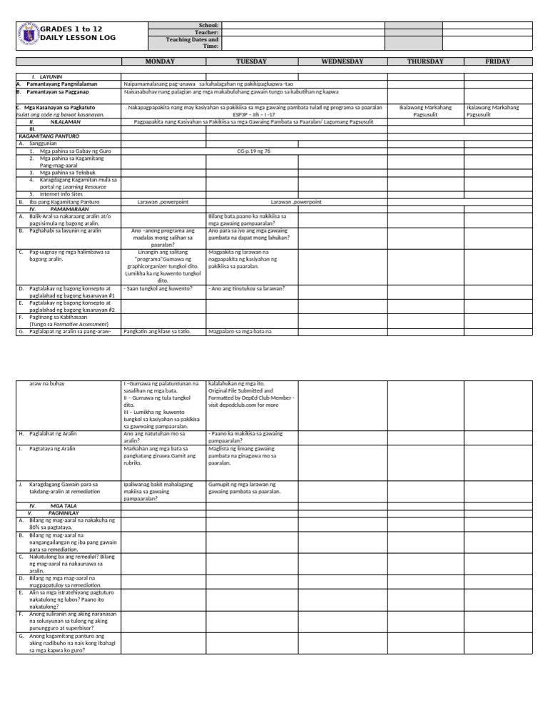 DLL - Esp 3 - Q2 - W10 | PDF