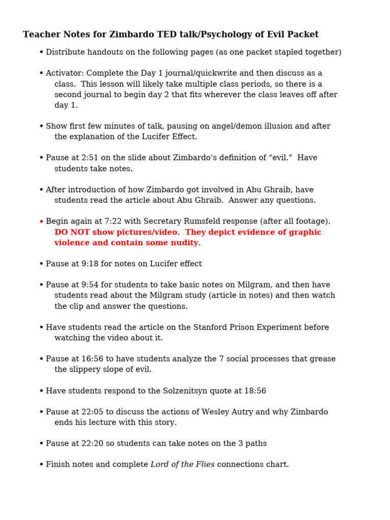 Zimbardo's Psychology of Evil Lesson Plan | PDF | Social Science ...