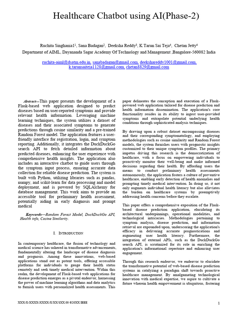 Phase 2 Healthcare Chatbot Paper | PDF | Machine Learning | Databases