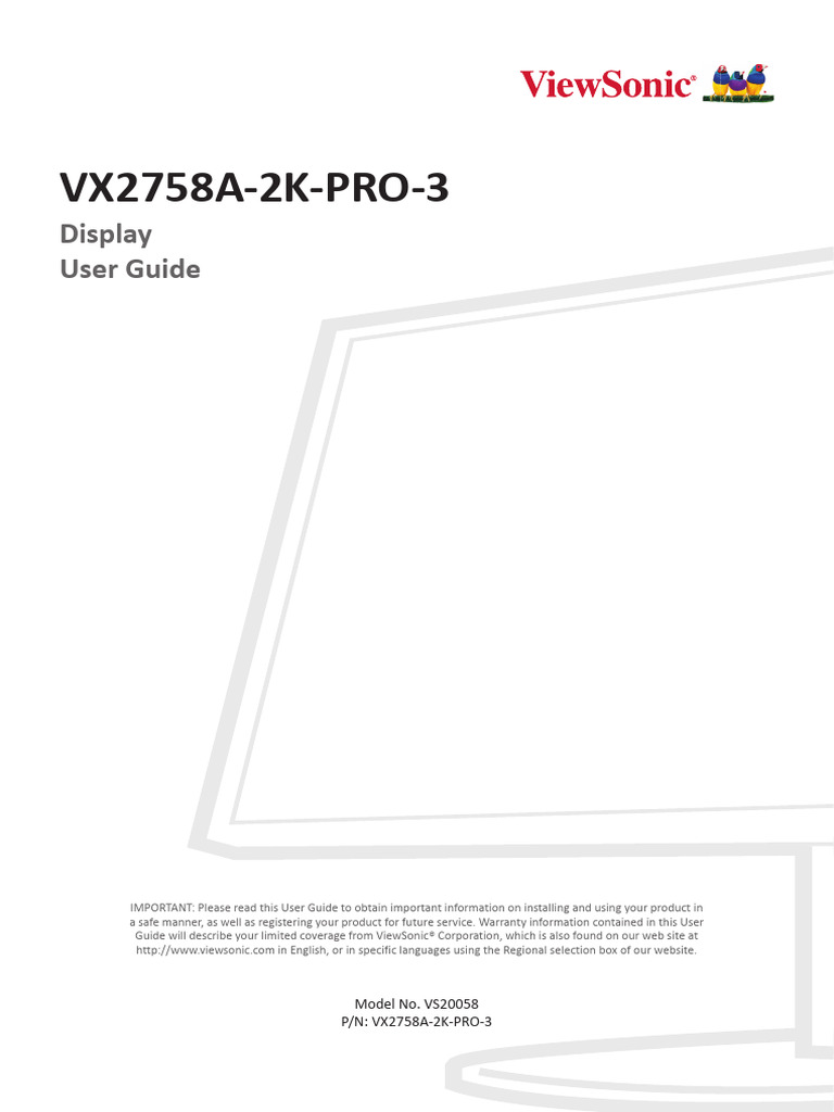 Viewsonic VX2728-2K User Manual | PDF | Computer Monitor | Display ...