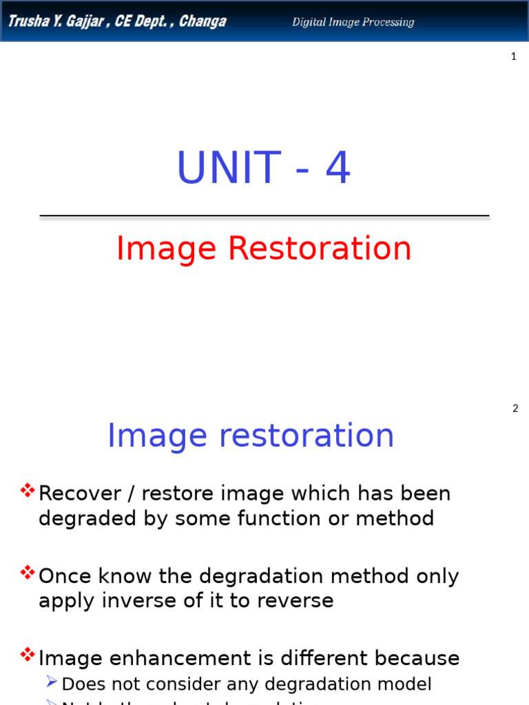 Unit-4 Image Restoration | PDF | Normal Distribution | Probability Density Function