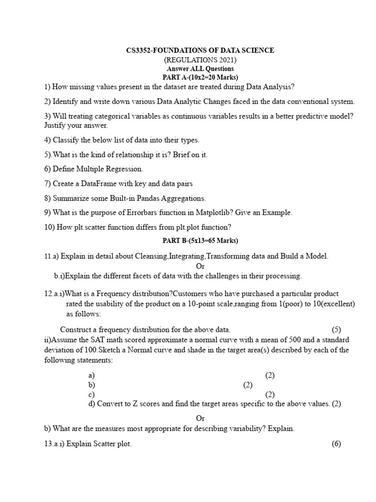Study Question FDS Model | PDF | Linear Regression | Logistic Regression