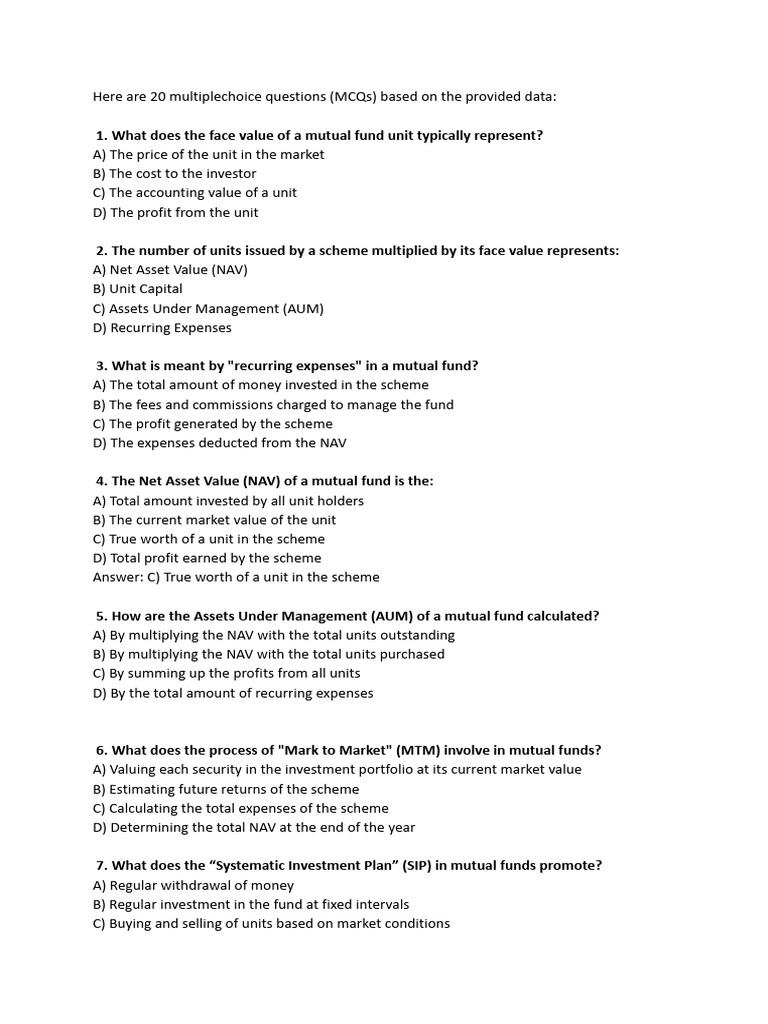 MCQ Chapter 2 and 12 | PDF | Investment Fund | Mutual Funds