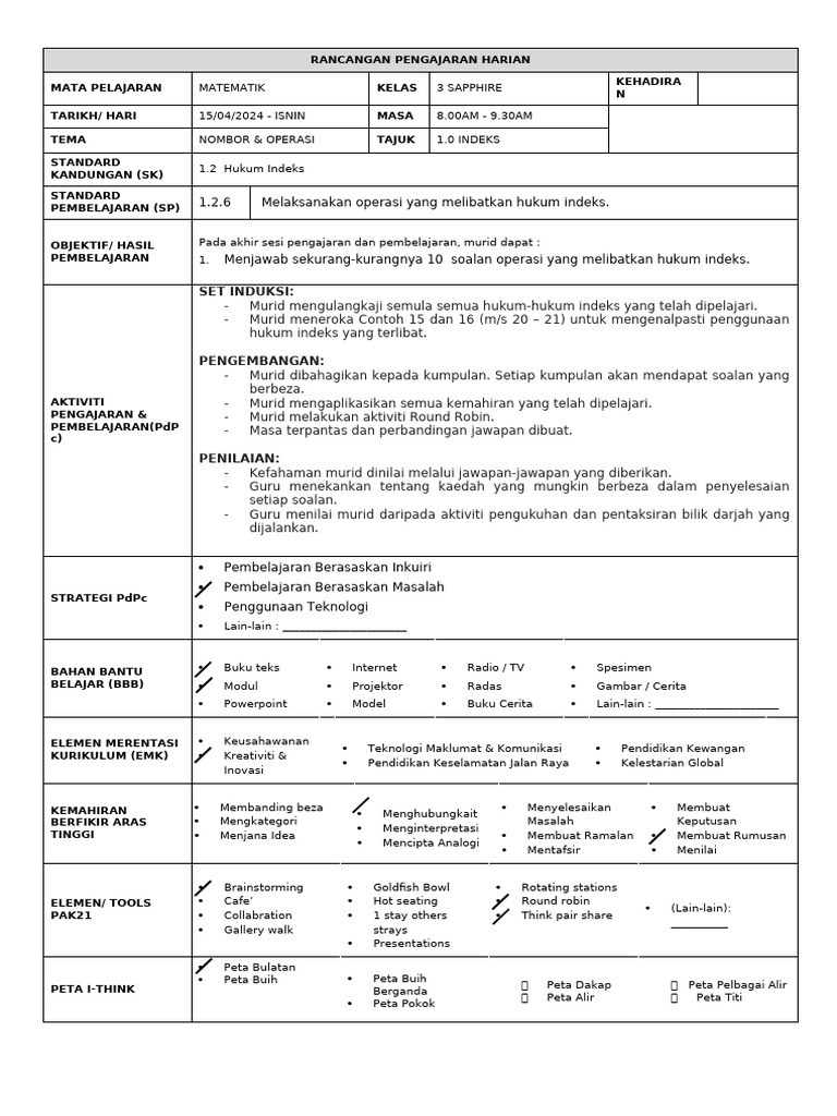 RPH Matematik Tingkatan 3 | PDF