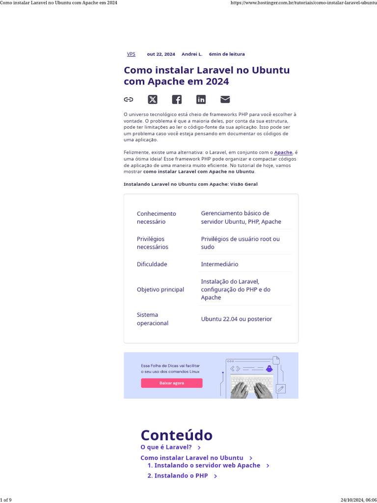 Como Instalar Laravel No Ubuntu Com Apache Em 2024 Pdf Php Rede