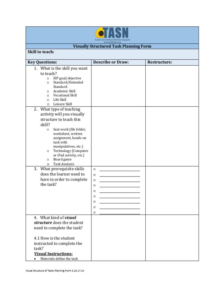 Visually Structured Task Planning Form | PDF | Learning | Cognition