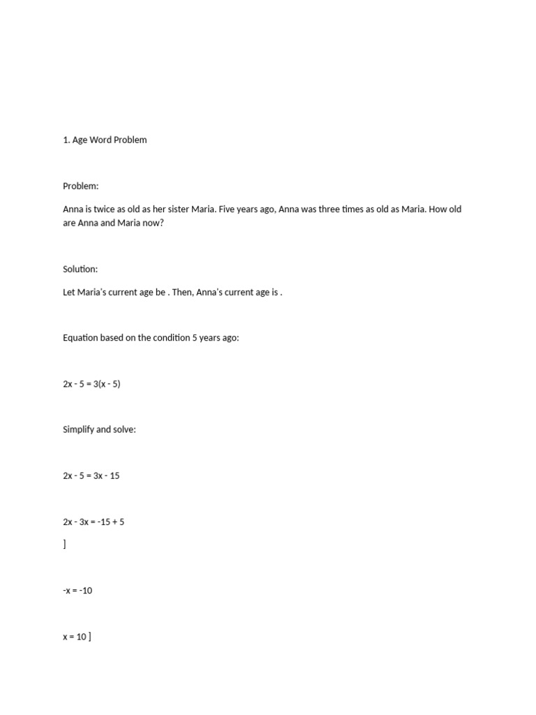 SOLVING:Age Word Problem/mixture Problem and Distance, Rate and Time ...