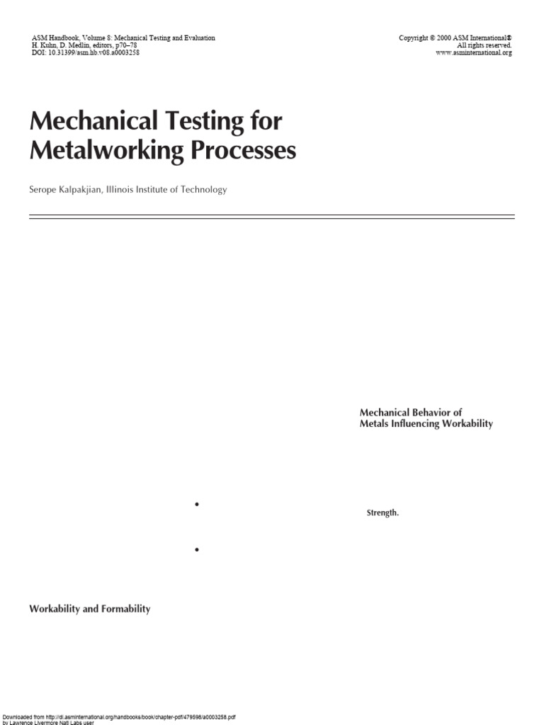 05 - Mechanical Testing For Metalworking Processes | PDF | Deformation ...