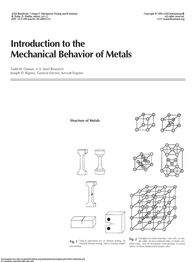 01 - Introduction To The Mechanical Behavior of Metals | PDF | Deformation (Engineering ...