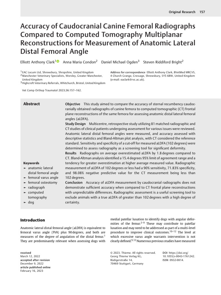 Accuracy of Caudocranial Canine Femoral Radiographs Compared To ...