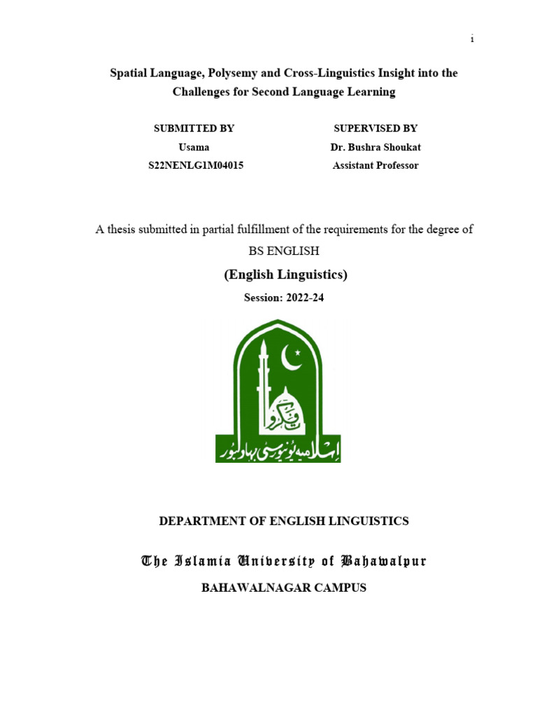 Usama Thesis PDF Final - 1 | PDF | Second Language | Second Language Acquisition
