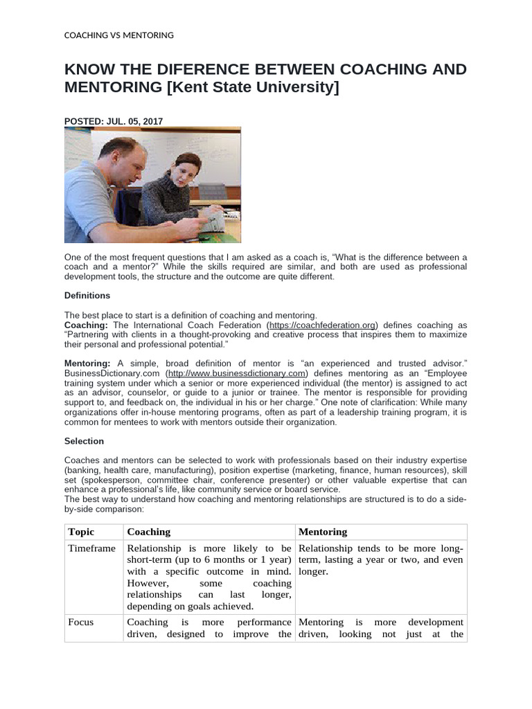 Know The Difference Between Coaching and Mentoring | PDF | Mentorship ...