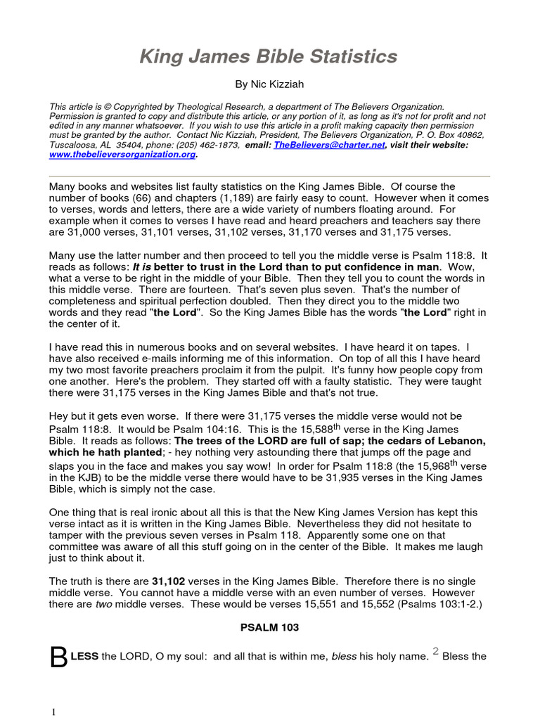 Kingjamesbiblestatistics | PDF | Chapters And Verses Of The Bible ...