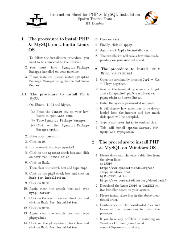PHP & MySQL Install Guide Ubuntu & Windows | PDF | Php | My Sql